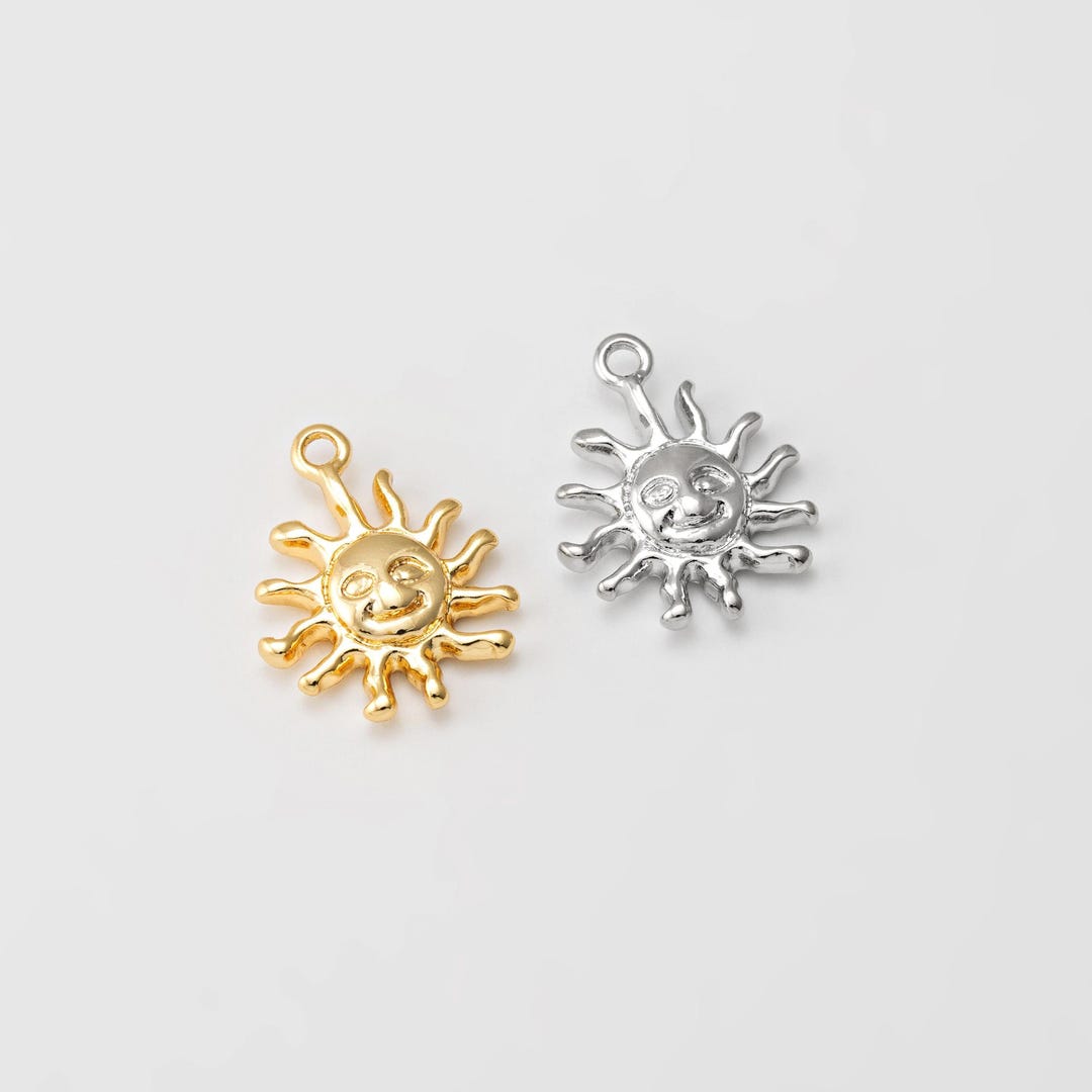 2PCS - Tiny Sun Face Dangle Charms, Sun Ray Smile Face Pendant, Vintage ...