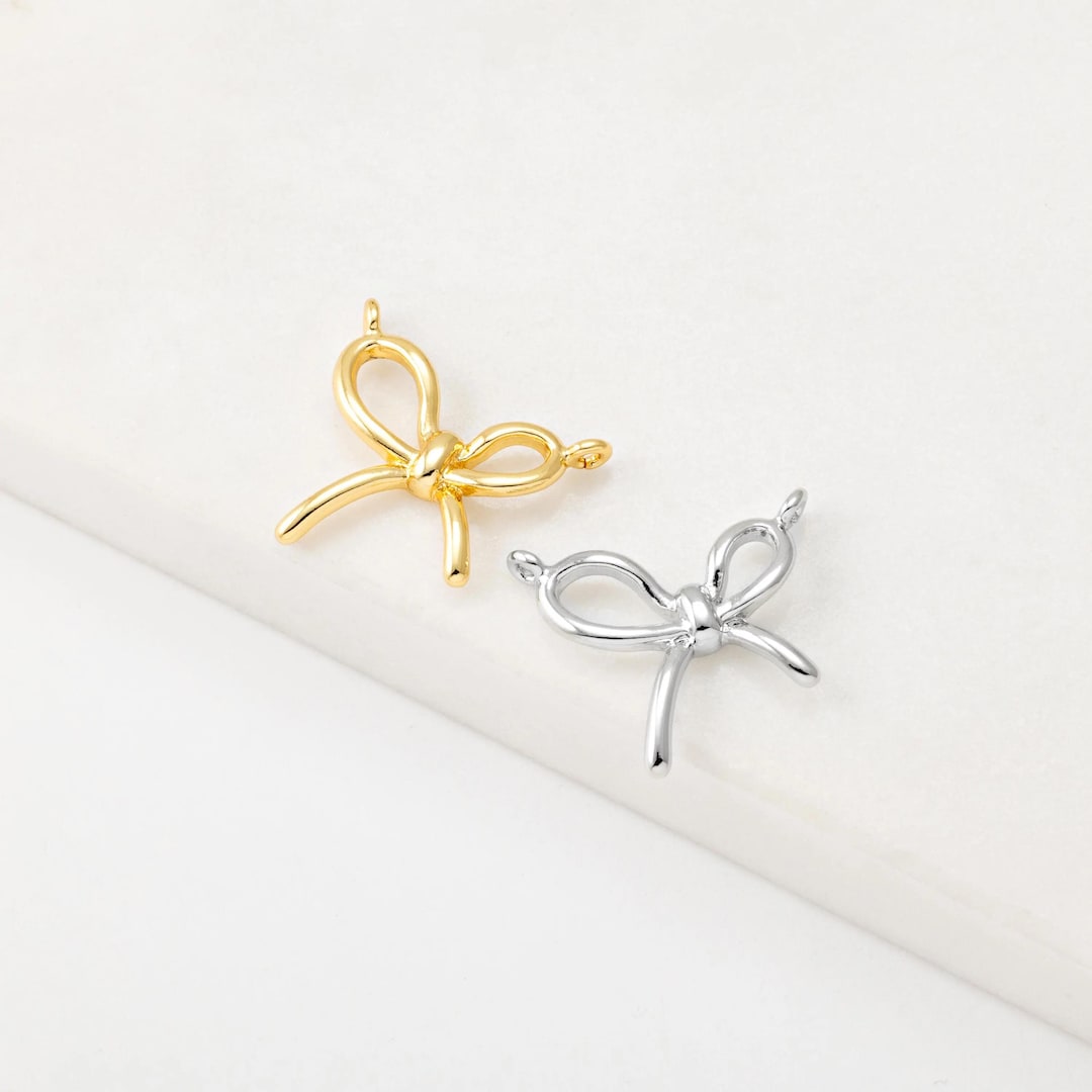 2PCS - Mini Bow Jewelry Connector, Tiny Ribbon Pendant for Bracelet ...