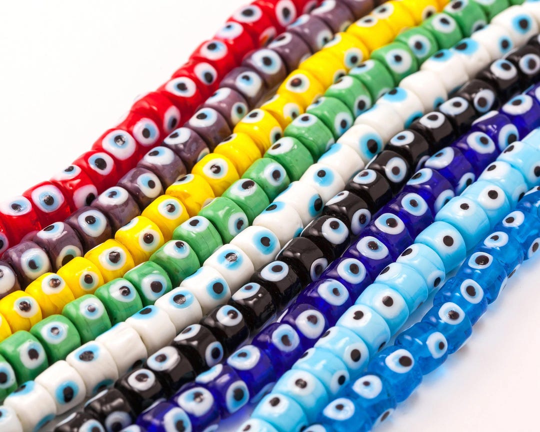 5PCS - 8mm Mixed Color Evil Eye Flat Round Beads, Assorted Color Evil ...