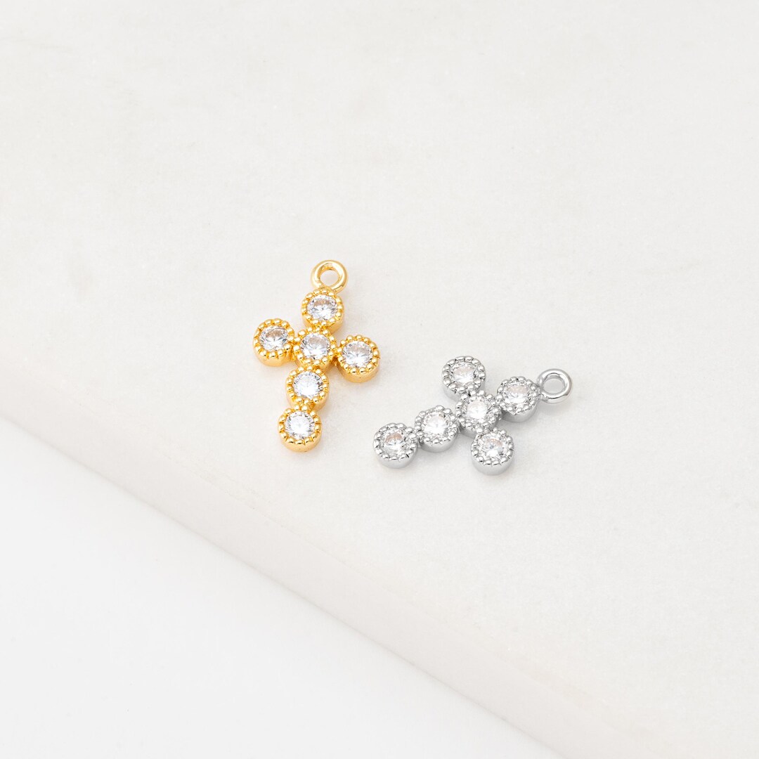 4PCS - Tiny Cross Dangle Charm, Mini Cubic Religious Cross Pendant ...