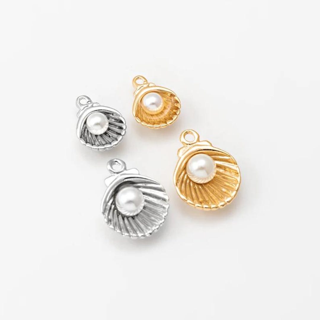 4PCS -clam Shell Pearl Charm, Gold and Silver Shell Pendant With Faux ...