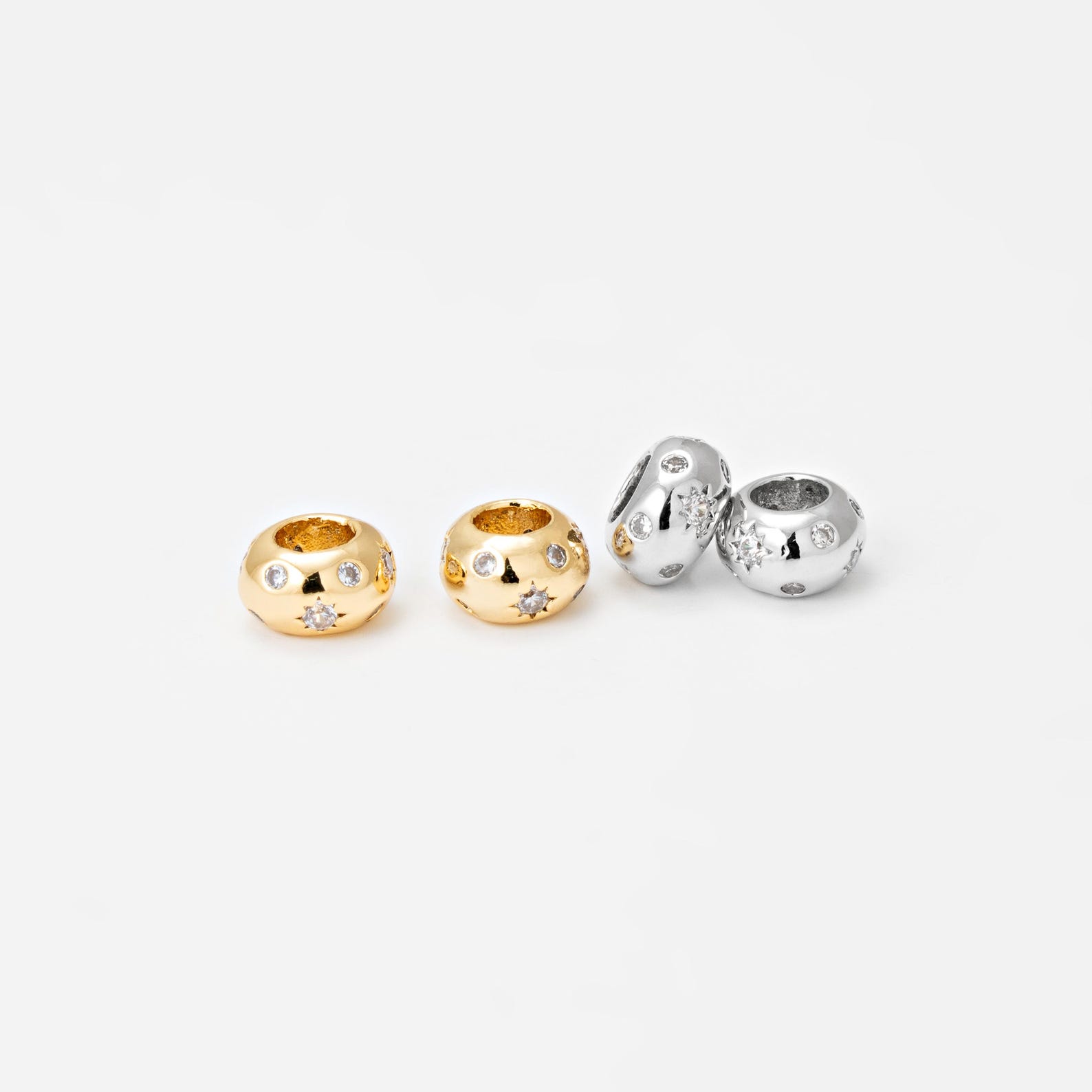 1PC - Star Cubic Pave Round Rondelle, Mini Round Spacer Beads, Round ...
