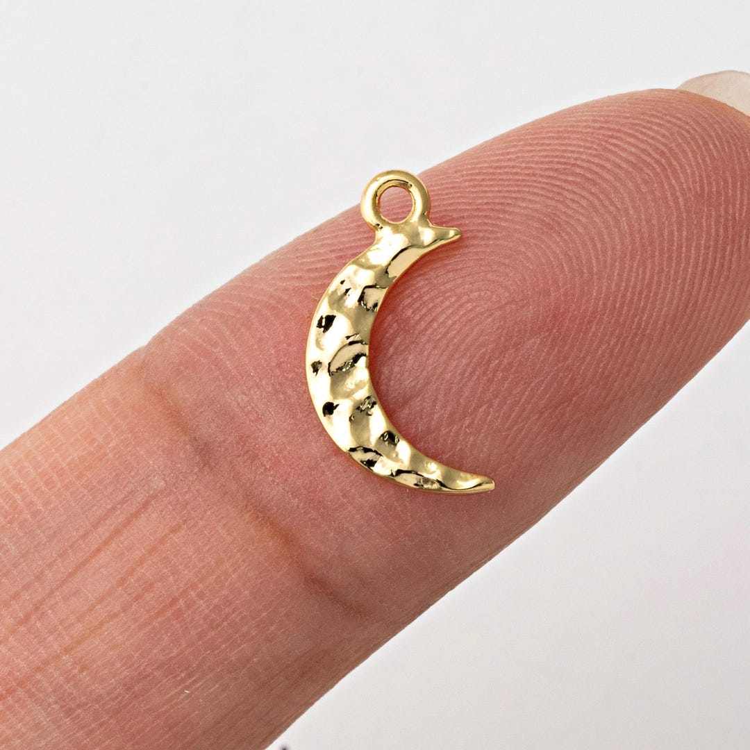 2PCS - Gold Moon Charms, Hammered Moon Pendant, Hammered Moon Dangle ...