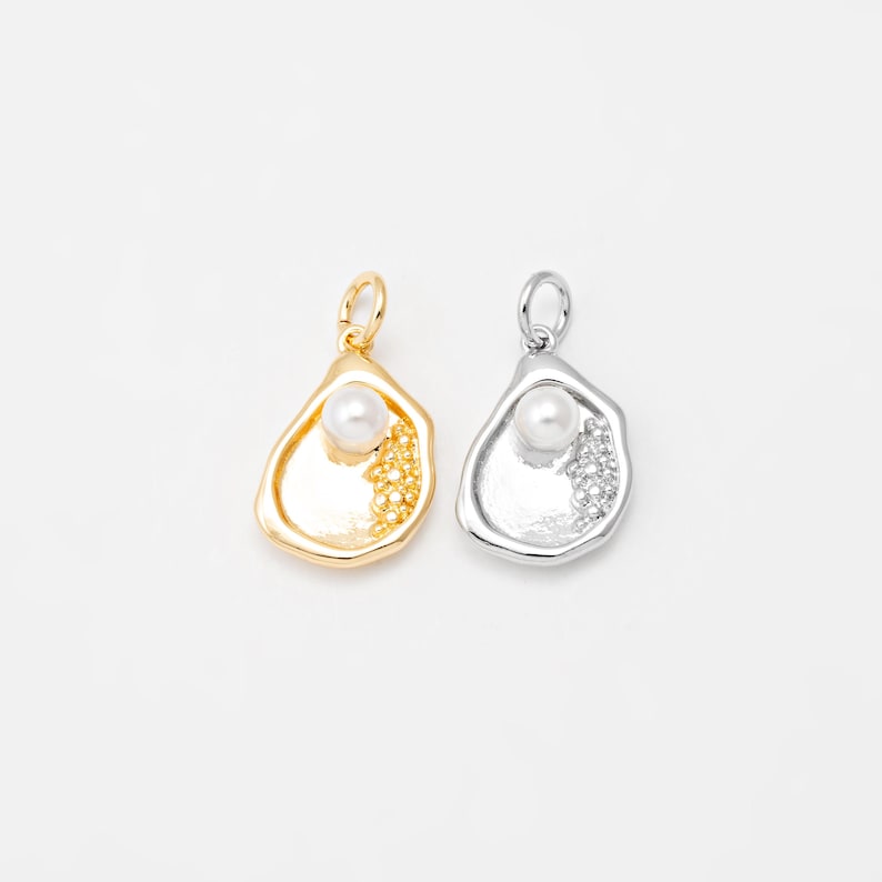 1PC - Oyster Shell Pearl Pendant, Textured Organic Charm, Vintage ...