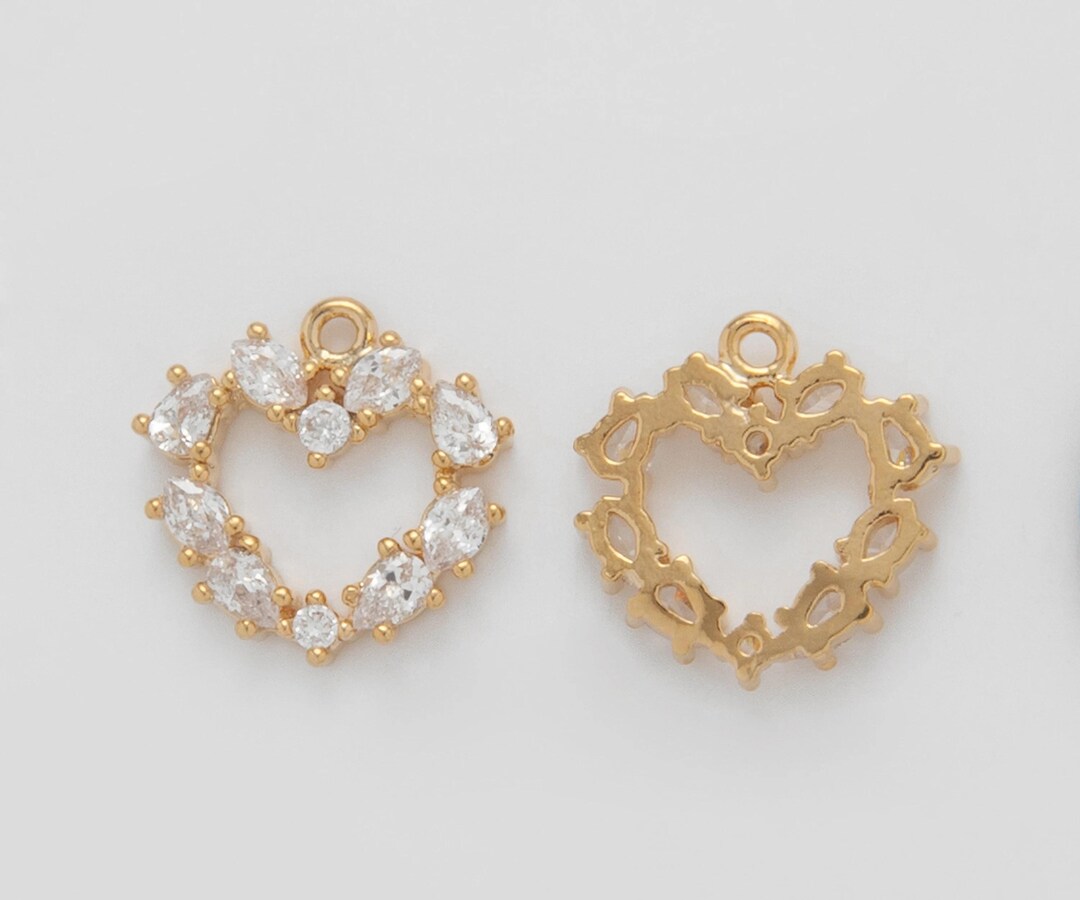 2PCS - Cubic Heart Pendant, Wedding Jewelry, Real 14K Gold Plated ...