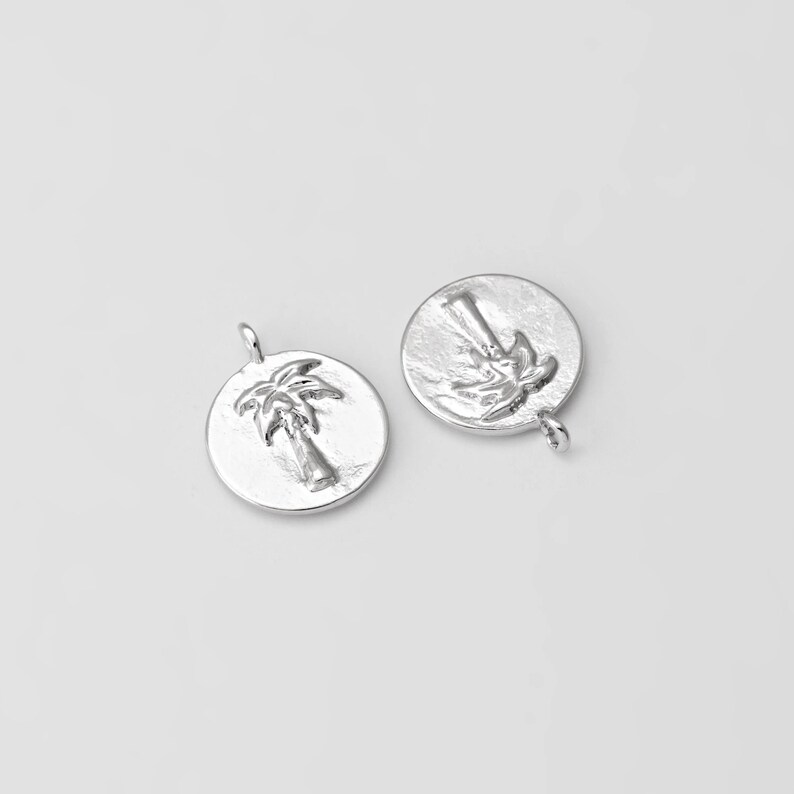 2PCS - Palm Tree Coin Pendant, Mini Round Tree Dangle Charm, Real 14K ...