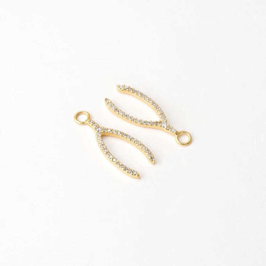 2PCS - Wish Bone Fave Charms, CZ Wishbone Pendant, Lucky Charm Necklace ...