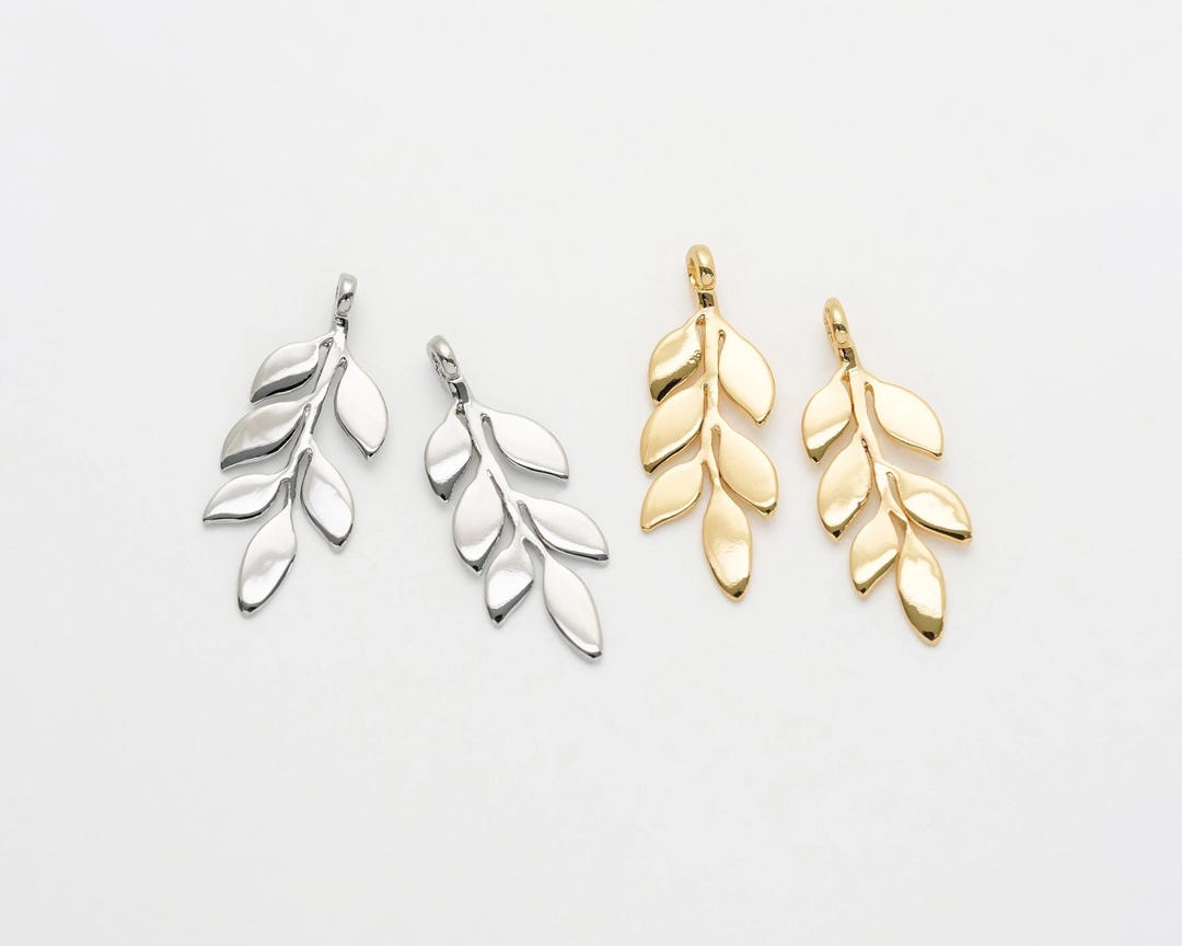 2PCS - Branch Pendant, Leaves Charms, Gold Brass Charm, Leaf Charms ...