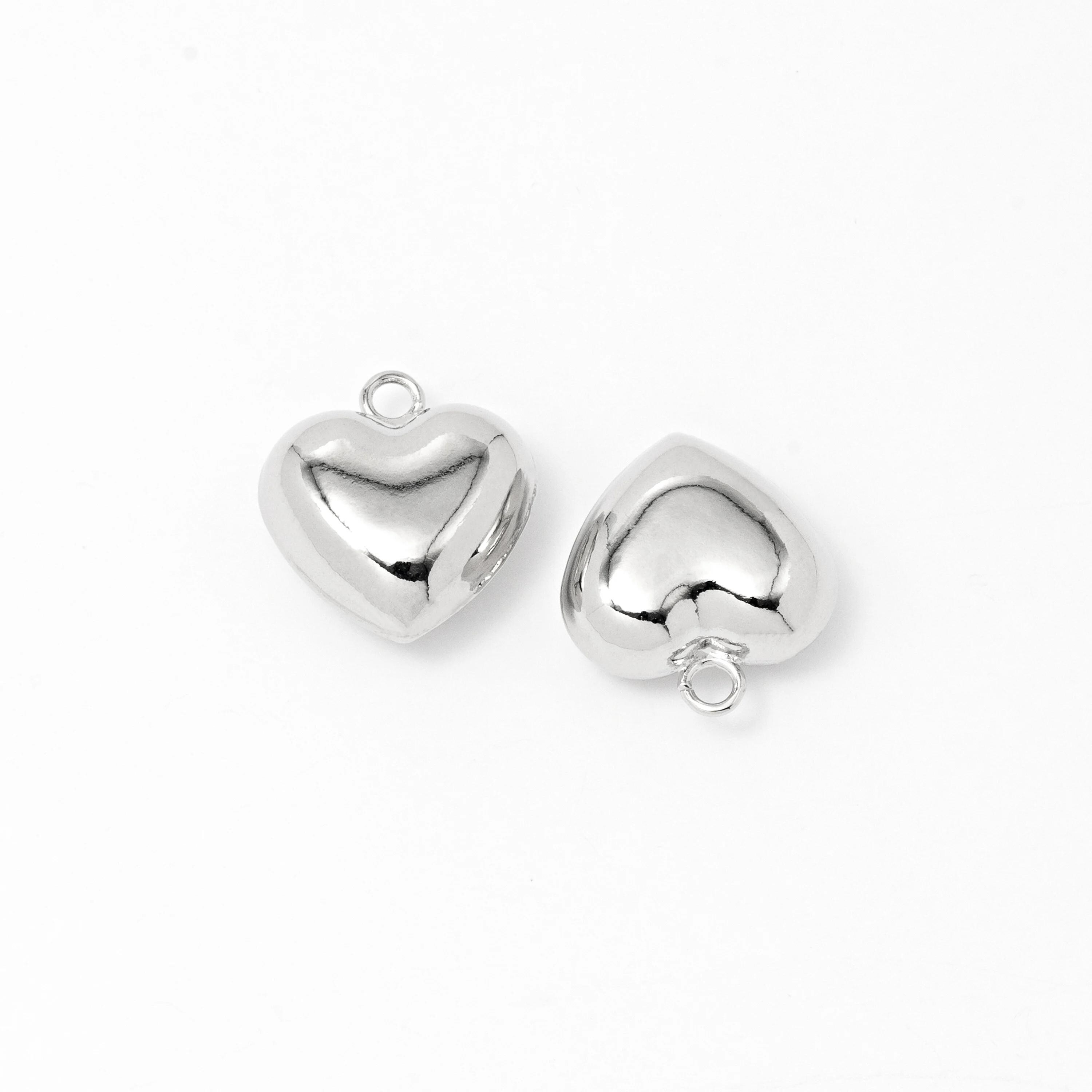 2PCS - Thick Heart Gold Charms, Valentine Heart, Chubby Heart Dangle ...