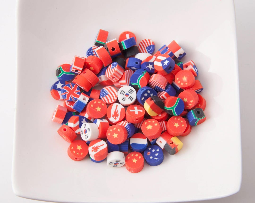 100 Pcs - National Flag Beads, Flags of the World Polymer Clay Beads ...