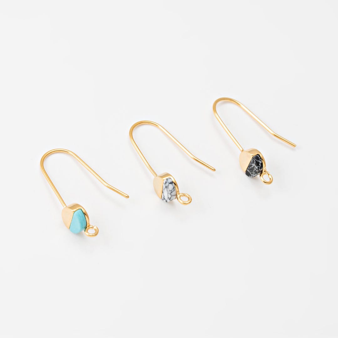 2PCS - Howlite, Turquoise, Black Marble Gemstone Hook Earrings, Round ...