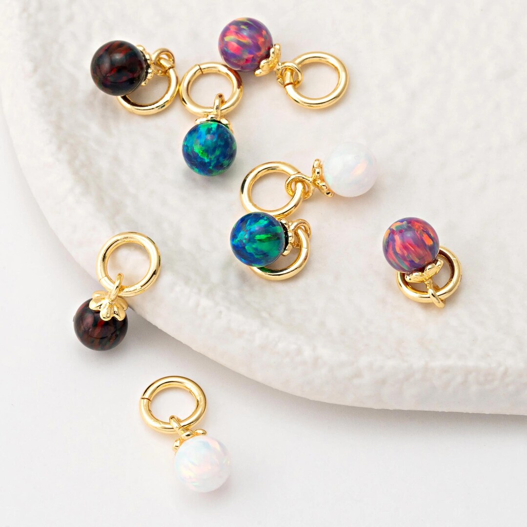 1PC - 5mm Opal Ball Charms, 4 Colors - White, Blue, Violet, Black ...