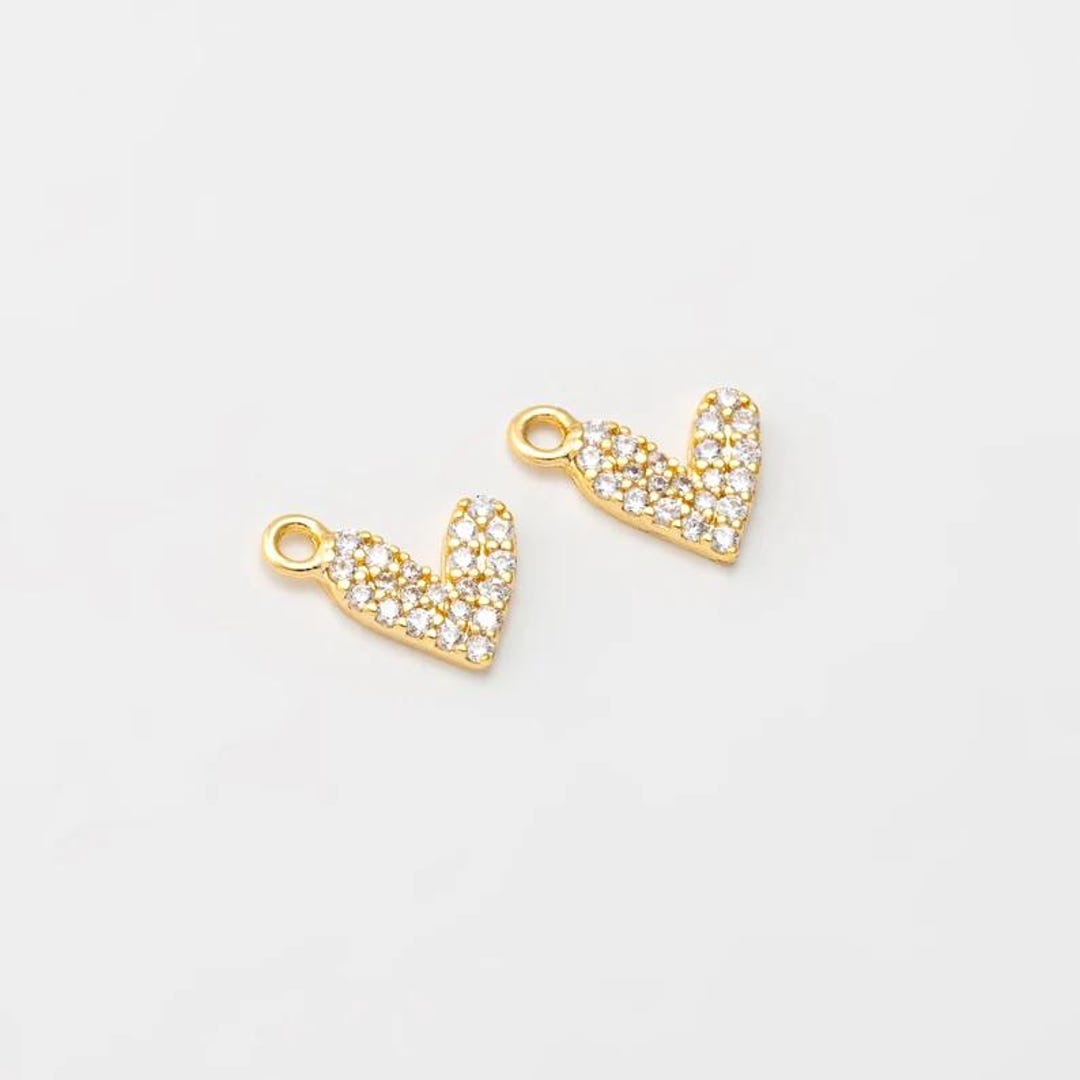 2PCS - Cubic Heart Pave Charm, Gold Heart Pendant Charm, CZ Heart ...