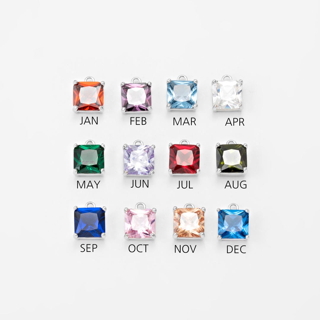 1PC - Square Birthstone Charms, Delicate Rectangle Necklace Making ...