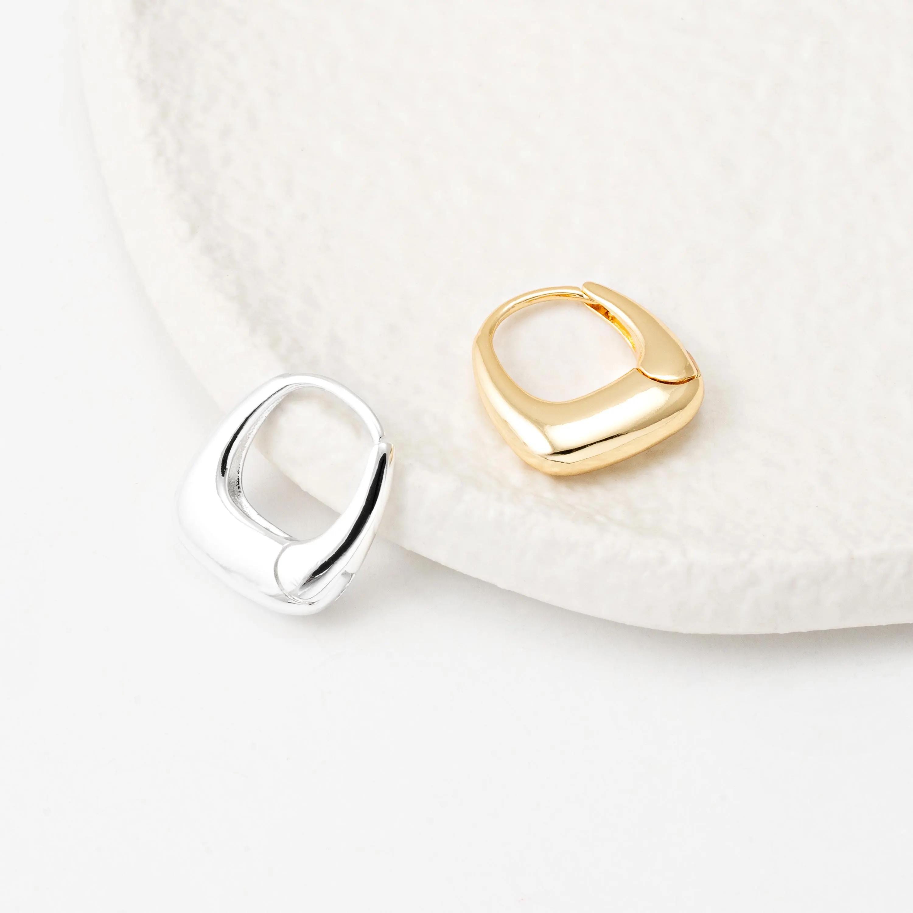 2PCS - Trapezoid Huggie Hoop Earrings, Square Brass Dangle Rectangle ...