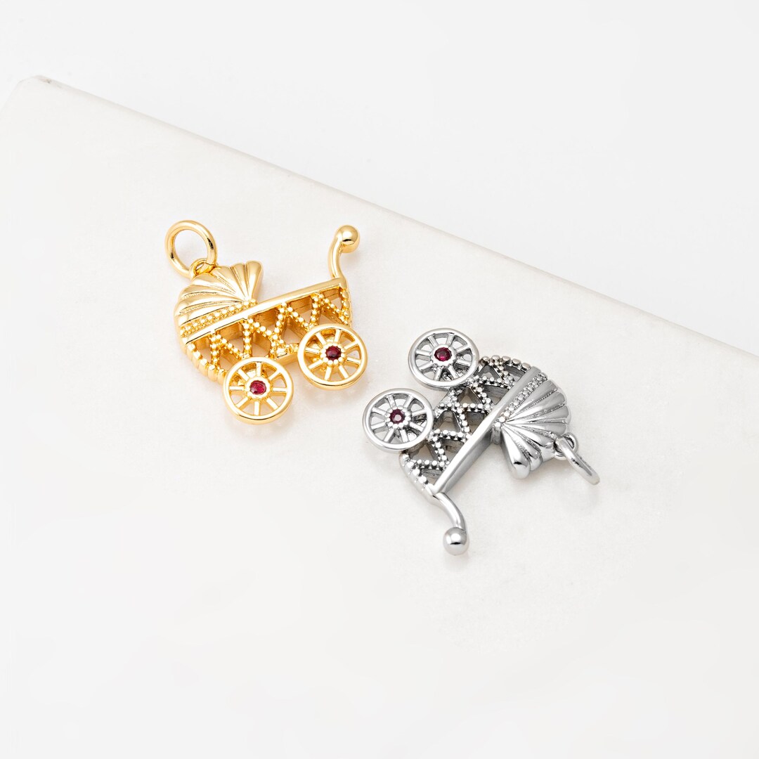 1PC - Baby Stroller Charm With Red CZ Wheels, Newborn Gift Pendant ...