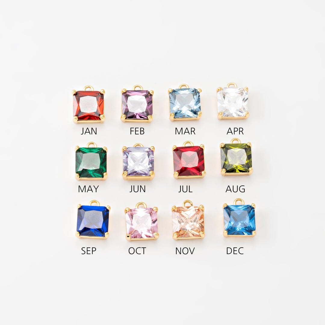 1PC - Square Birthstone Charms, Delicate Rectangle Necklace Making ...