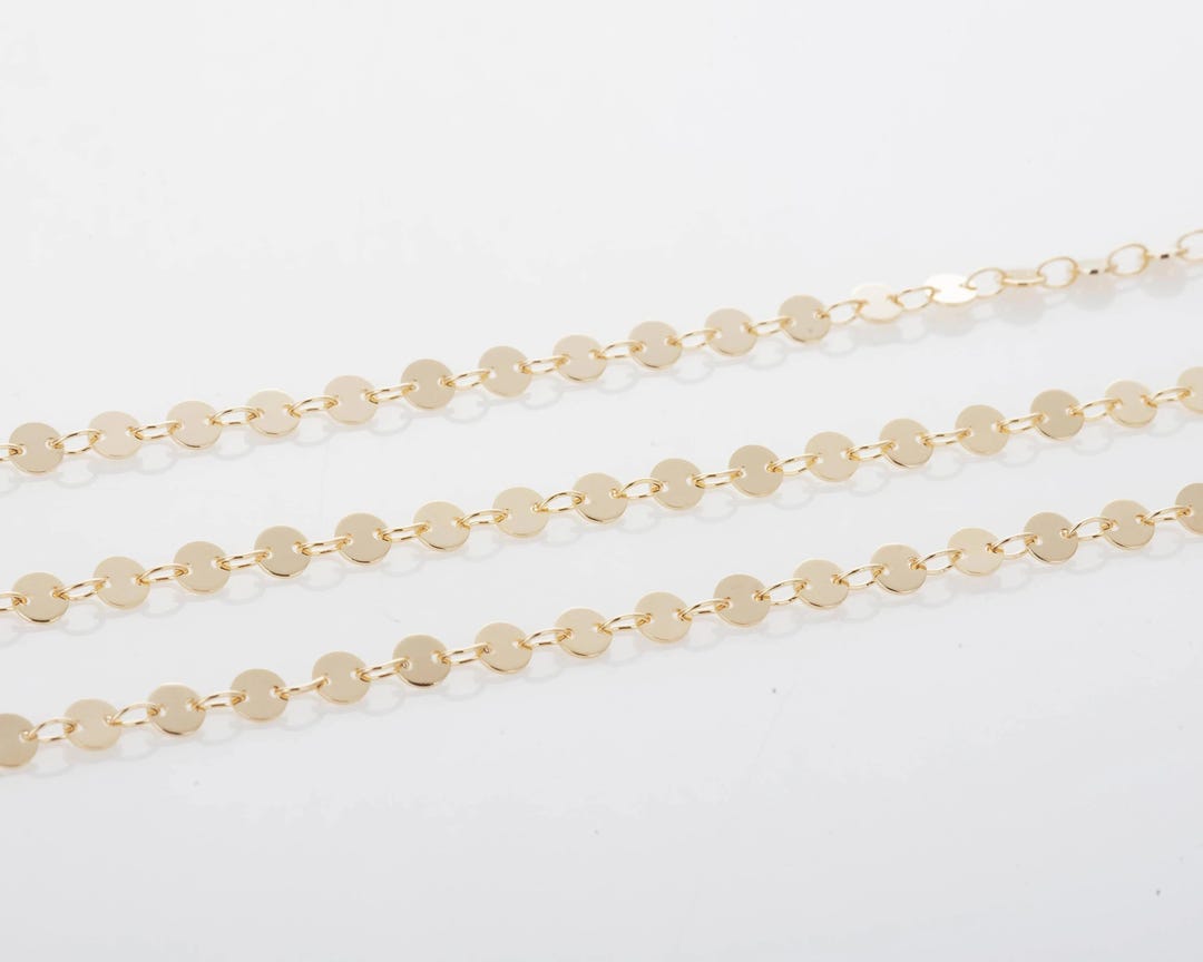 1 Meter- 4mm Coin Hand Made Chain Necklace Jewelry Supplies, 14K Gold ...