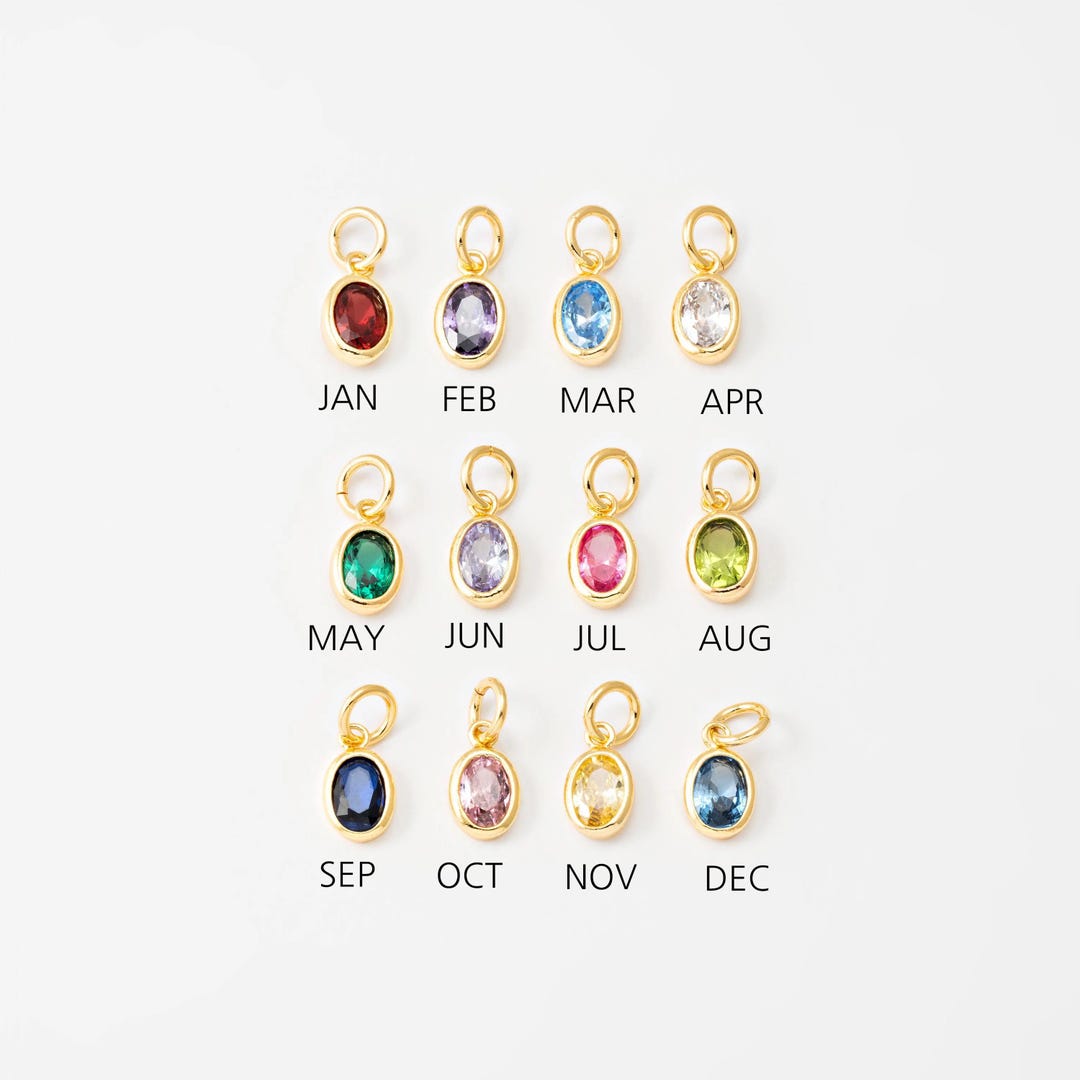1PC - Oval Birthstone Charms, Mini Round Solitaire Pendants ...