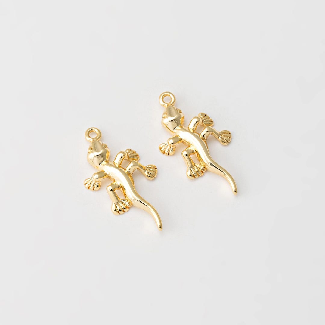 2PCS - Tiny Lizard Dangle Charms, Gold Animal Brass Pendant, Jewelry ...