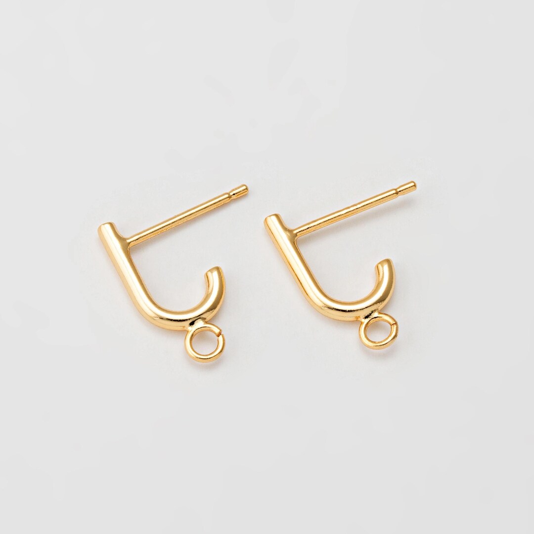 4PCS - J Shape Earring Posts With Loop, Modern Gold Stud Base for DIY ...