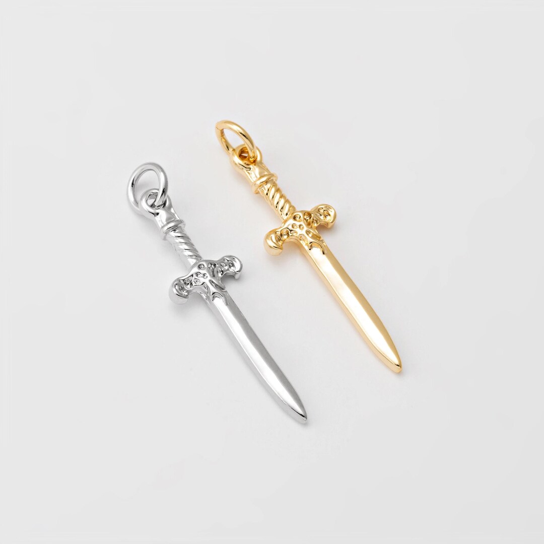2PCS - Dagger Silver Color Cross King Knife Dangle Pendant, Gold Sword ...