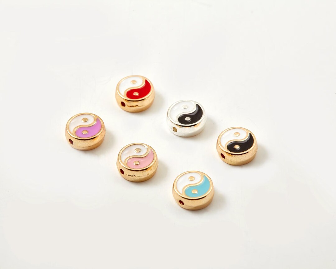 10PCS - 8mm Enamel Yin Yang Beads, Double Sided Charms, Yin Yang Spacer ...