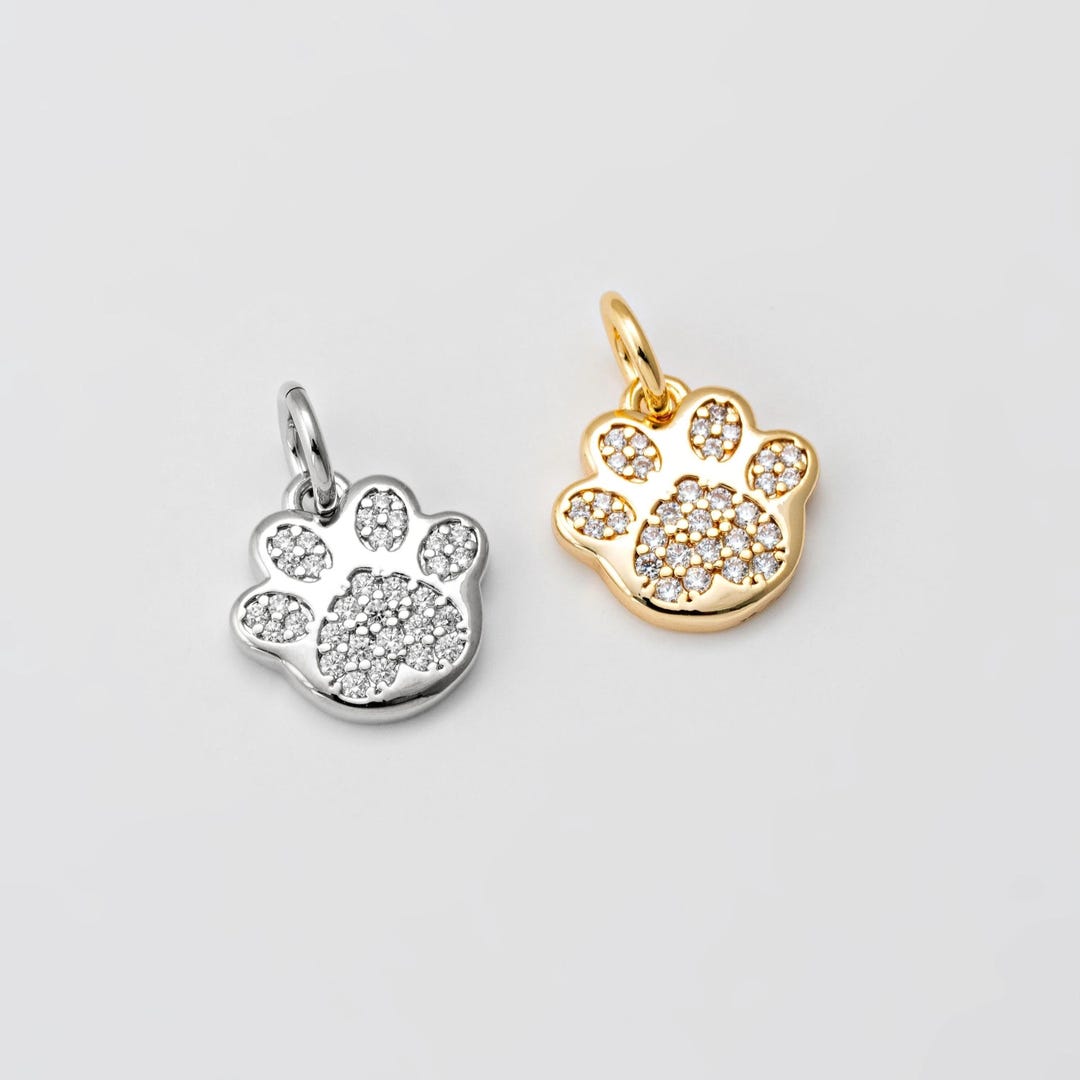 1PC - Paw Print Charm, Silver Color Crystal Dainty Gold Dog Paw Charms ...