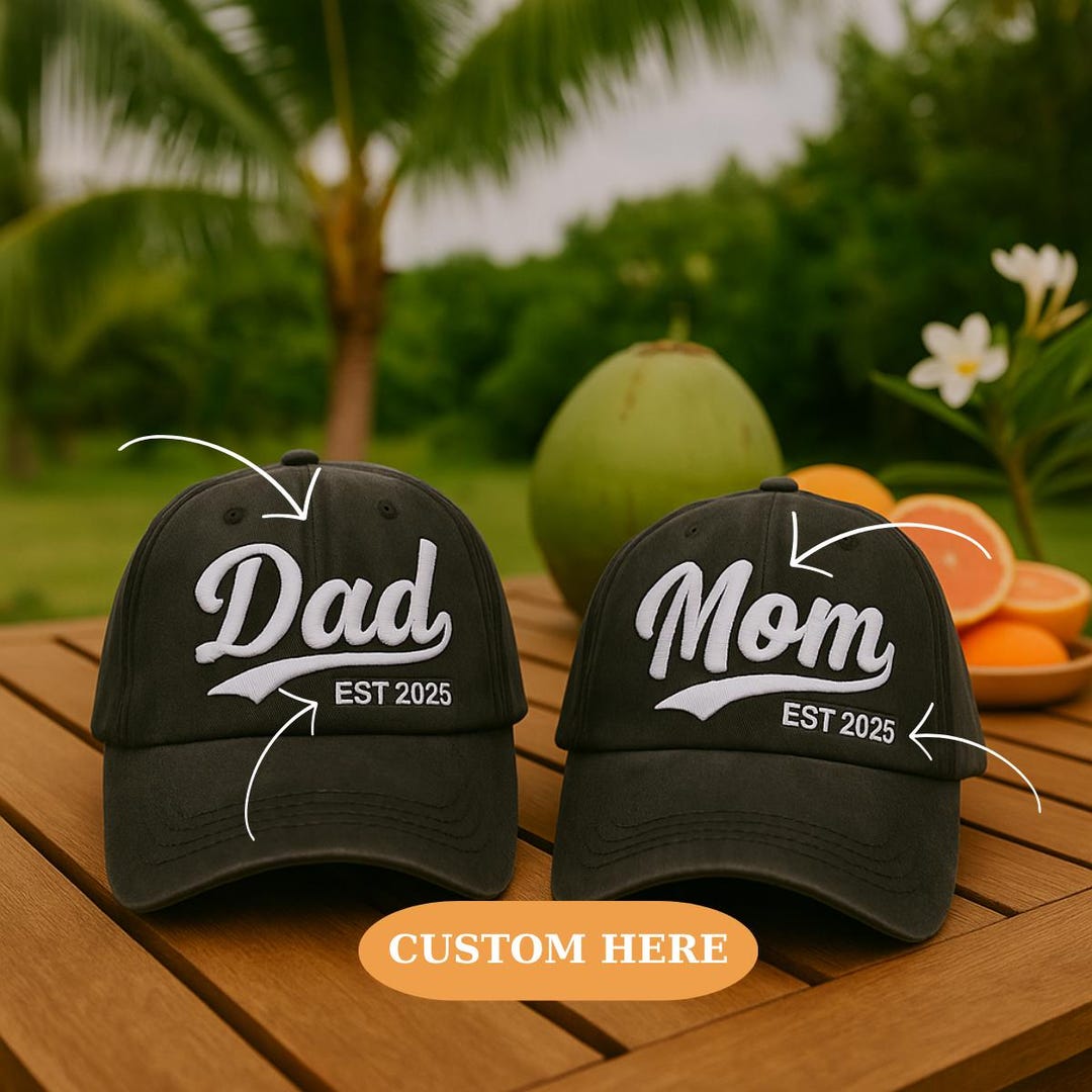 Matching Mom and Dad Hats With Custom Year, Personalized Embroidered ...