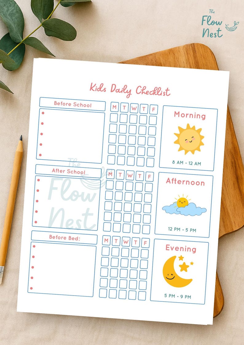 Kids Daily Checklist Printable Bundle | School Day + Weekend Routine ...