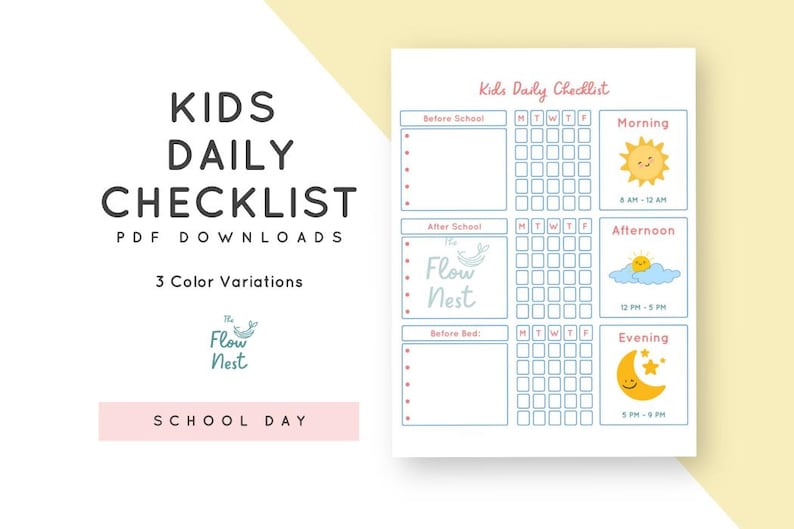 Kids Daily Checklist Printable Bundle | School Day + Weekend Routine ...