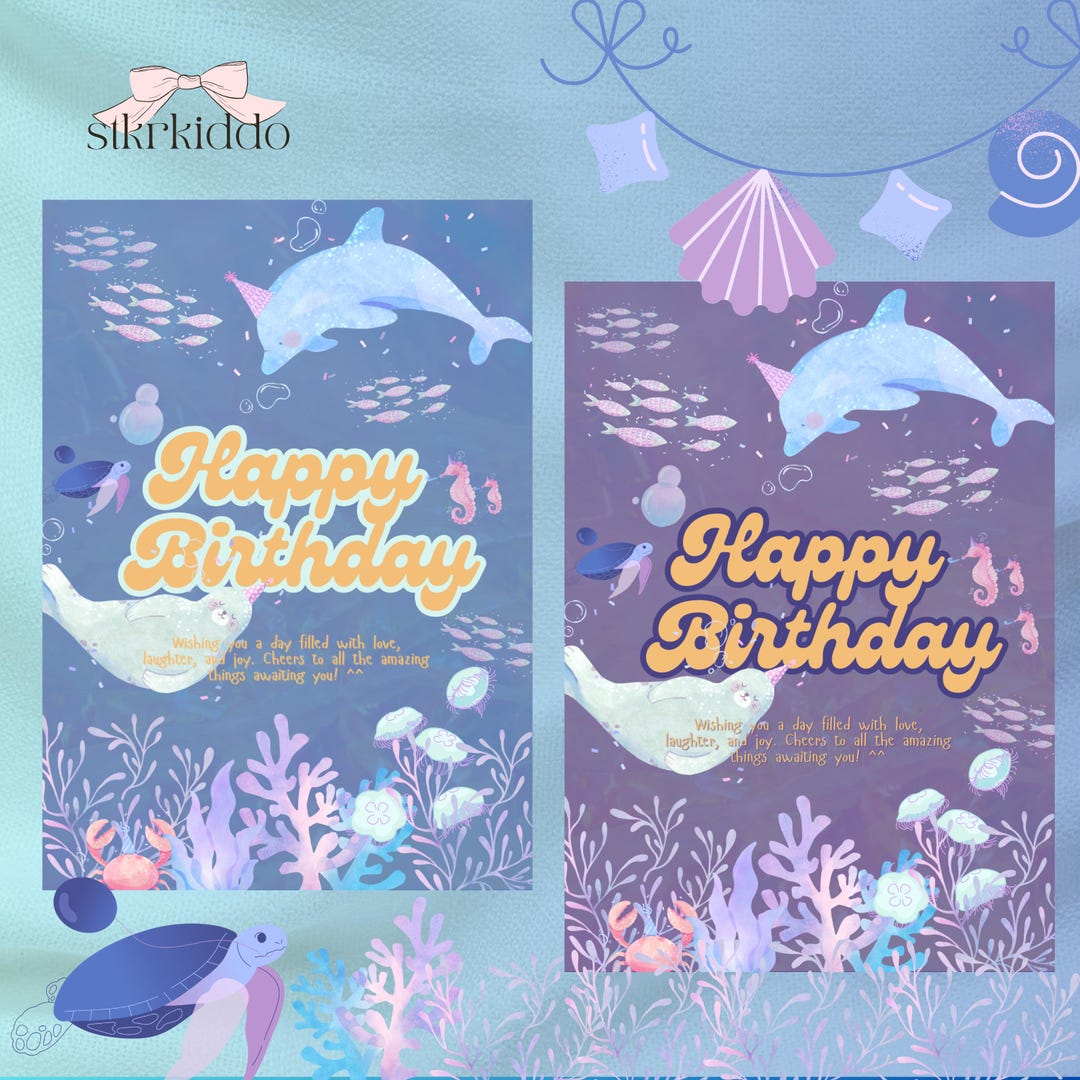 Under the Sea Birthday Card Template – Canva Editable, Instant Download ...