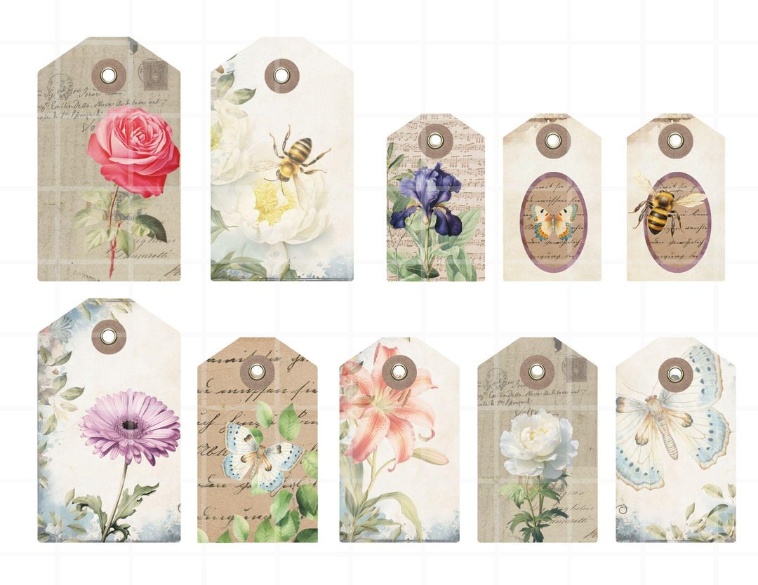 Botanical Ephemera Tags – Vintage Style Scrapbook Embellishments ...
