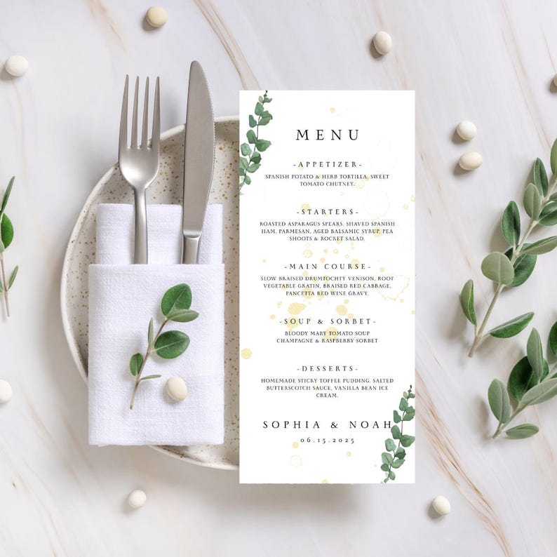 Eucalyptus Watercolor Menu Template, Greenery Menu, Printable Menu ...