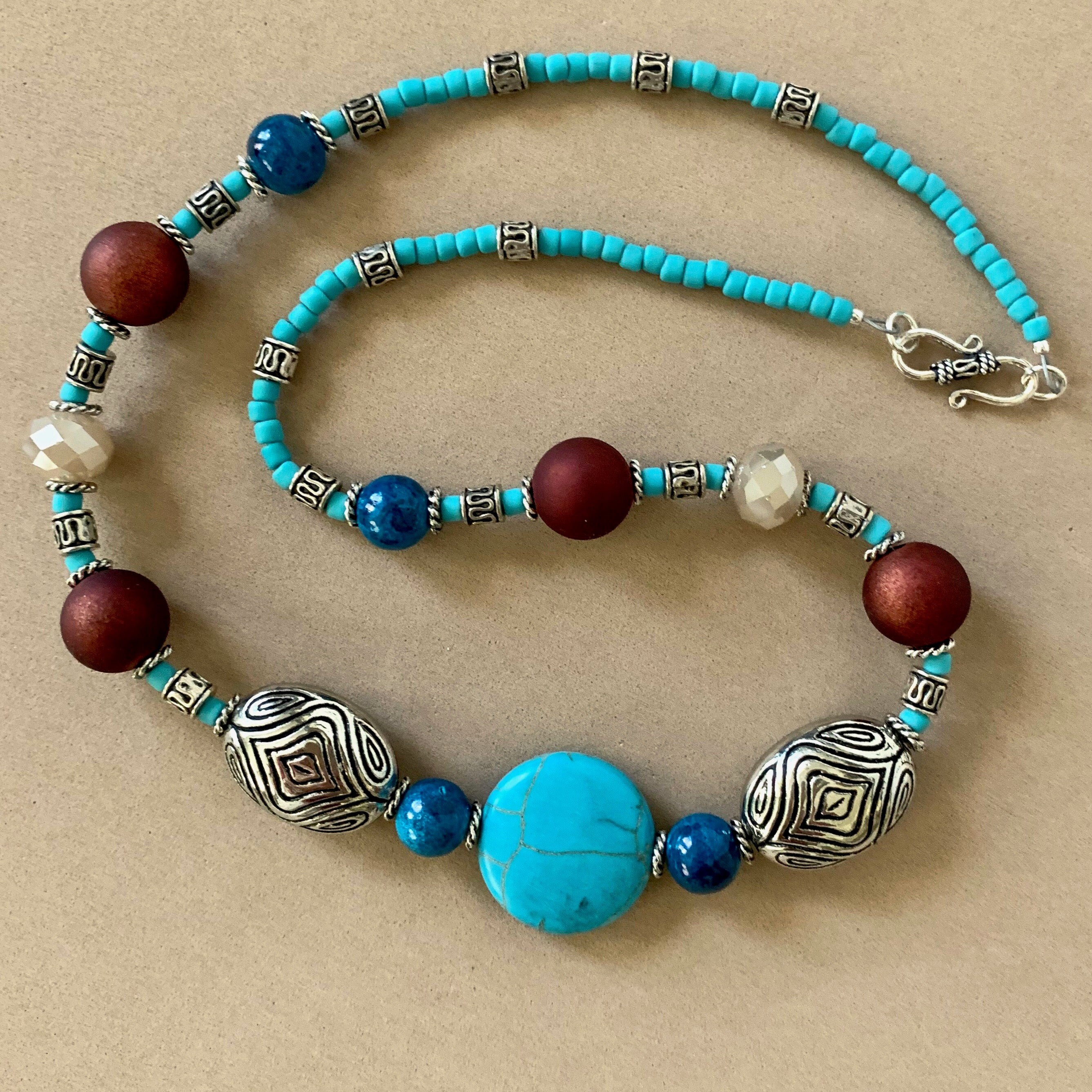 Silver and Turquoise Color Necklace - Etsy UK