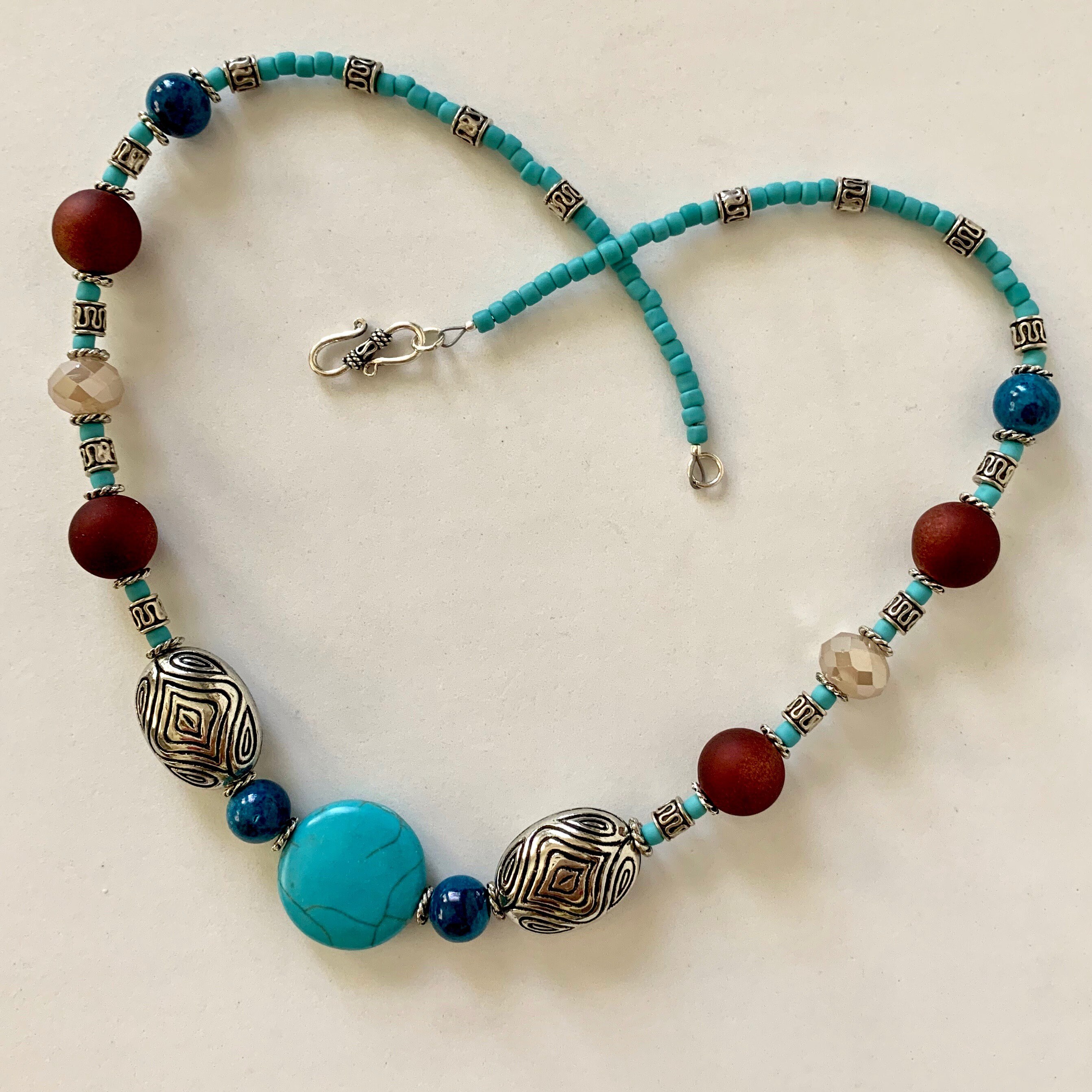 Silver and Turquoise Color Necklace - Etsy UK