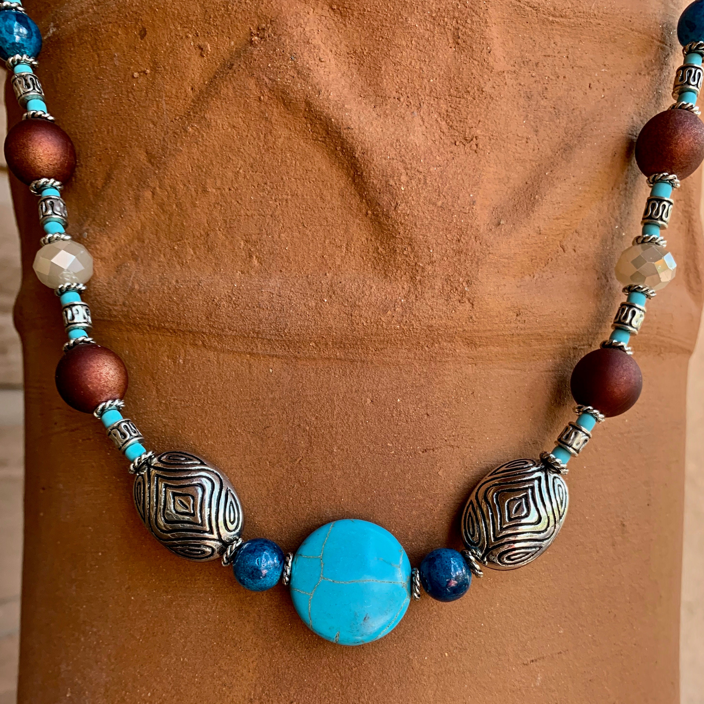 Silver and Turquoise Color Necklace - Etsy UK