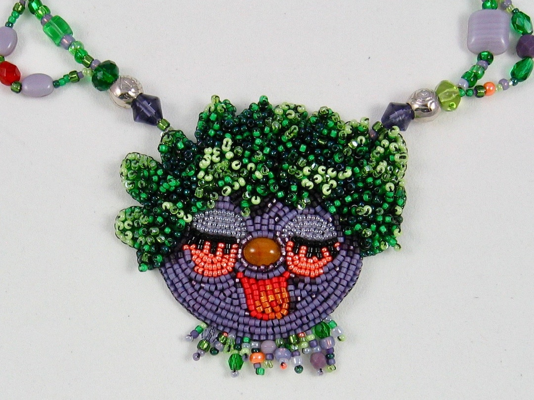 Funny Face Embroidered Seed Bead Necklace - Etsy