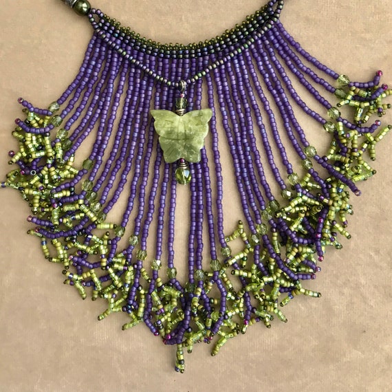 Carved Stone Butterfly and Seed Bead Necklace Etsy