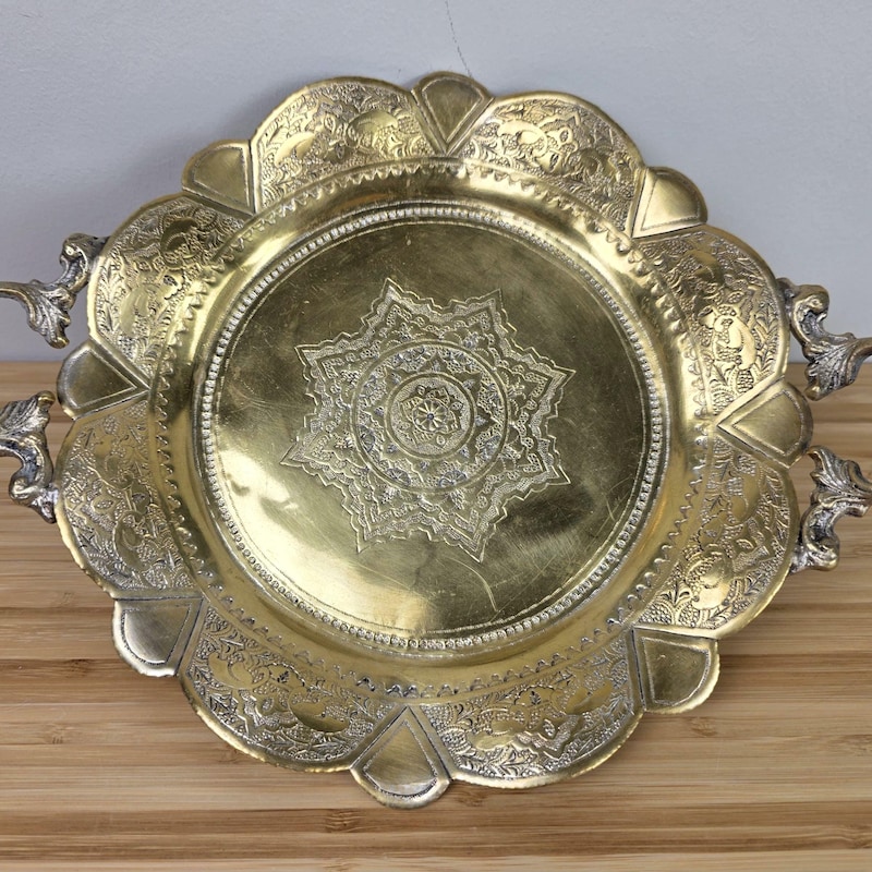 Footed Brass Tray Platter - Etsy