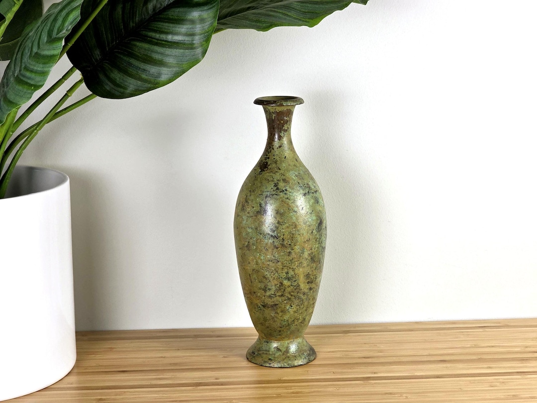 Vintage Verdigris Metal Vase: Rustic Patina Decor - Etsy