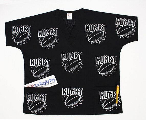 Rugby Ball Scrub Top/all Cotton Northcott/rugby Mom - Etsy