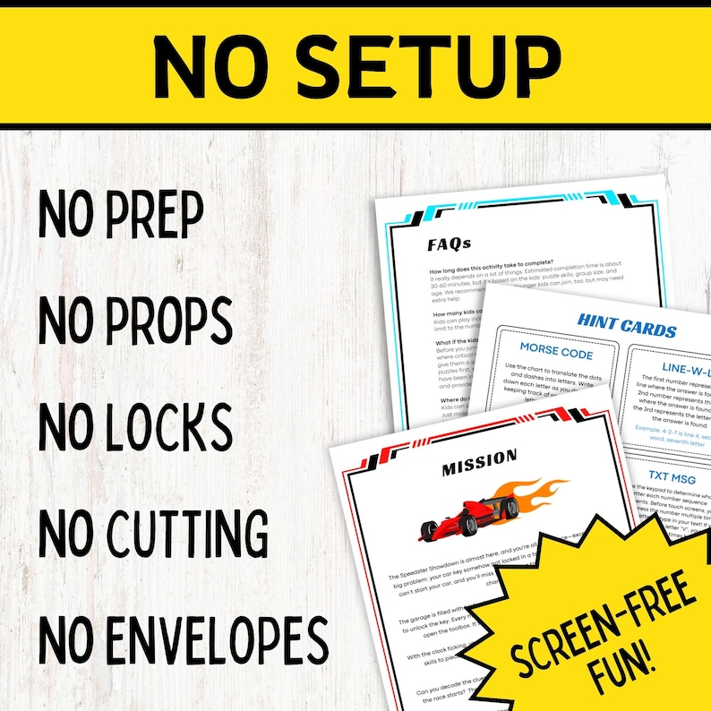 Race Car Escape Room Game for Kids Racing Birthday Printable Activity ...