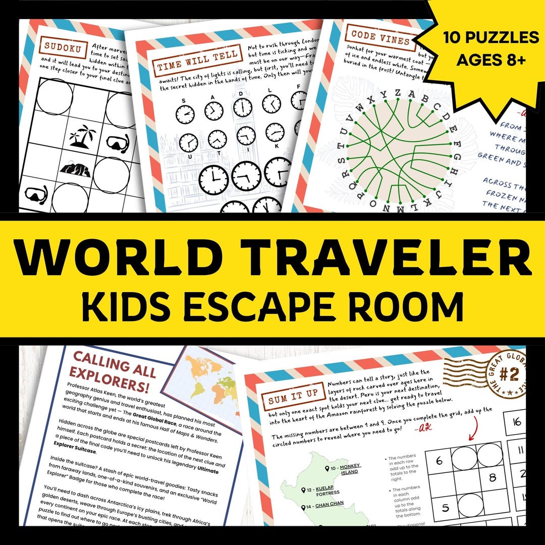 World Travel Escape Room Game for Kids | Explorer Birthday Printable ...