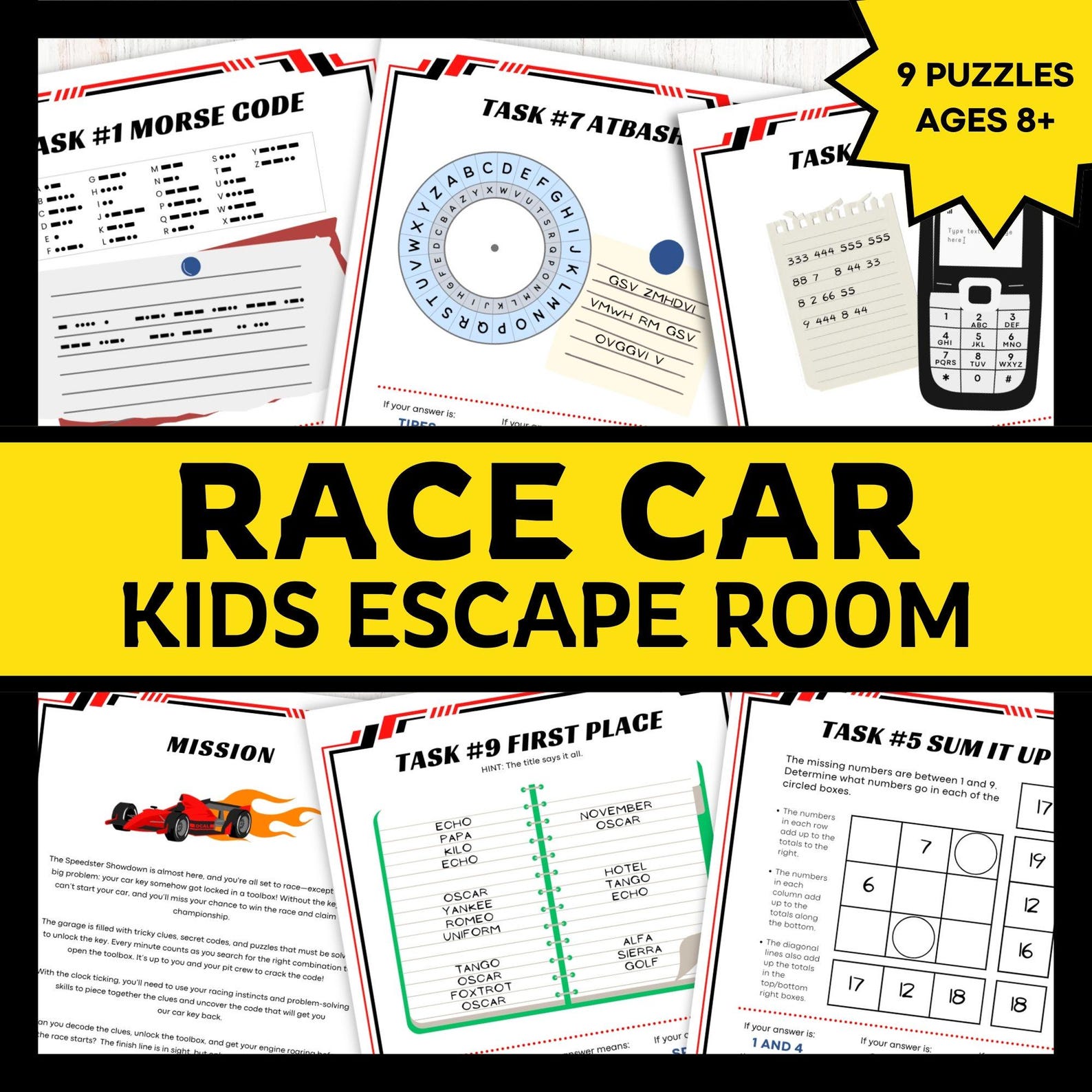 Race Car Escape Room Game for Kids Racing Birthday Printable Activity ...