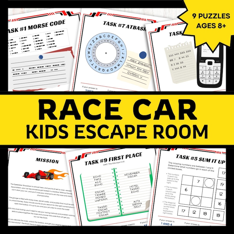 Race Car Escape Room Game for Kids Racing Birthday Printable Activity ...