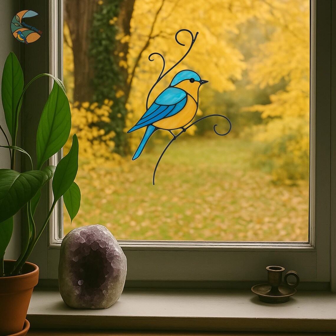 BG 06 Bluebird Stained Glass Pattern – PNG & JPG -pdf Digital Download ...