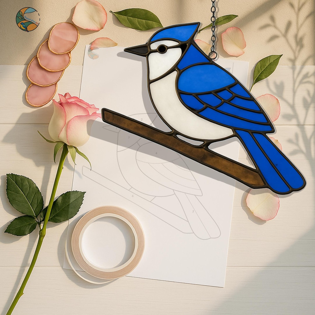 BG 64 Blue Jay Stained Glass Pattern – PNG & JPG -pdf Digital Download – Cute Spring Suncatcher ...