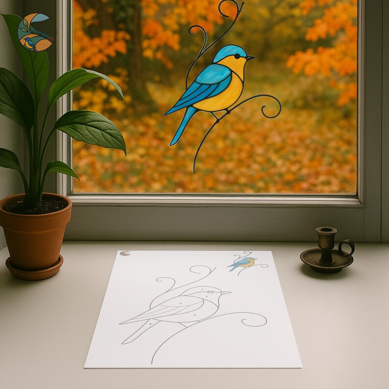 BG 06 Bluebird Stained Glass Pattern – PNG & JPG -pdf Digital Download ...