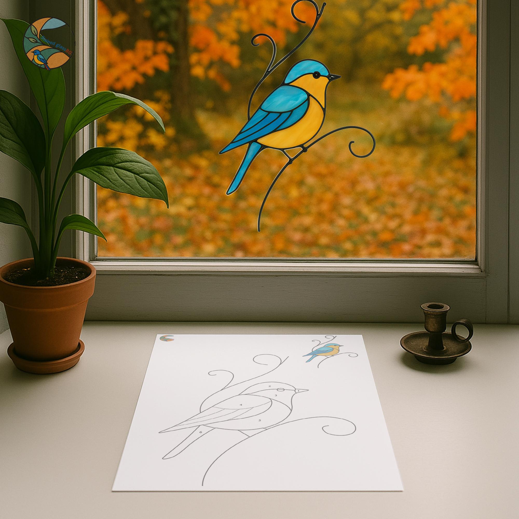 BG 06 Bluebird Stained Glass Pattern – PNG & JPG -pdf Digital Download ...